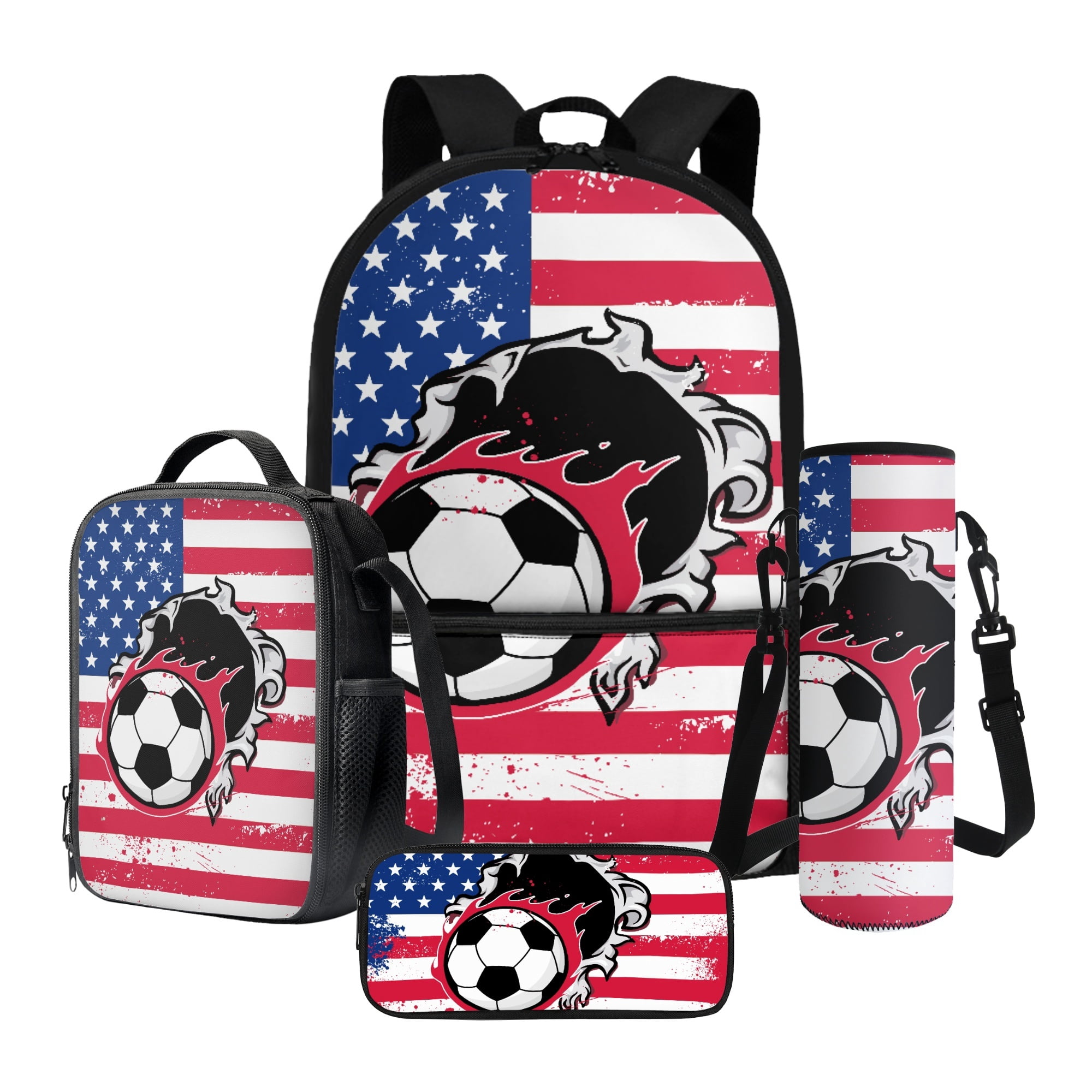 Xixirimido American Flag Soccer Ball Pattern 4Pcs Backpack Set for ...