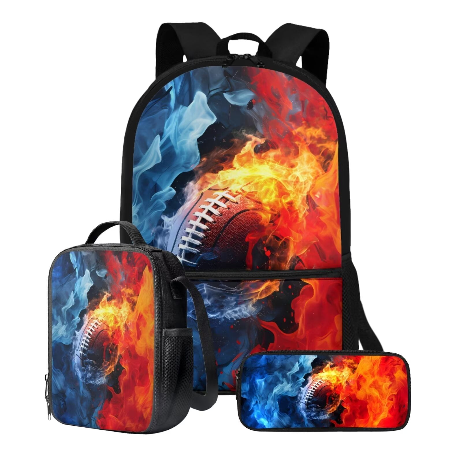 Xixirimido American Football Fire Print 17in Kids Backpacks 3Pcs Set ...