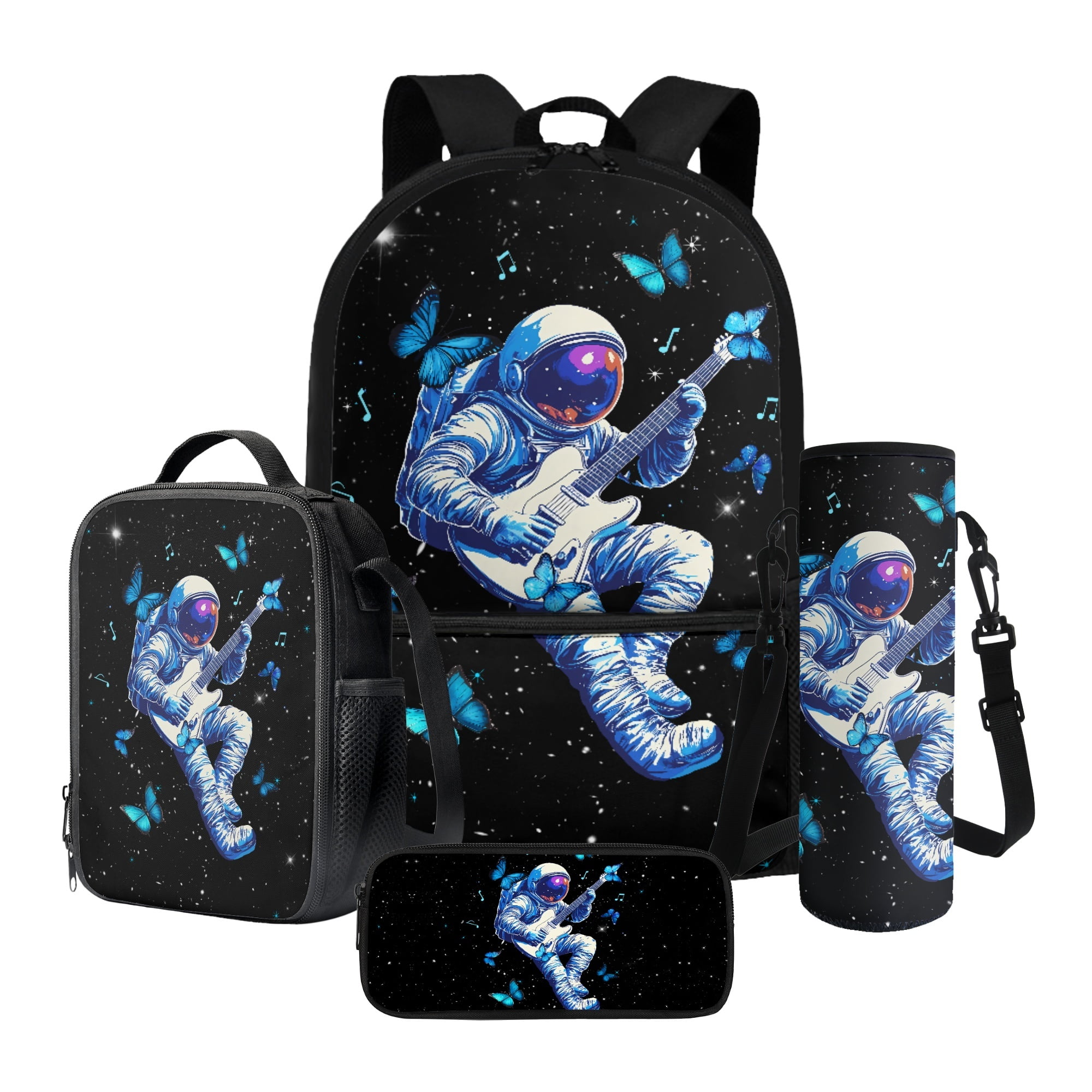 Xixirimido Astronaut Butterfly Guitar Galaxy Pattern Backpack Set for ...