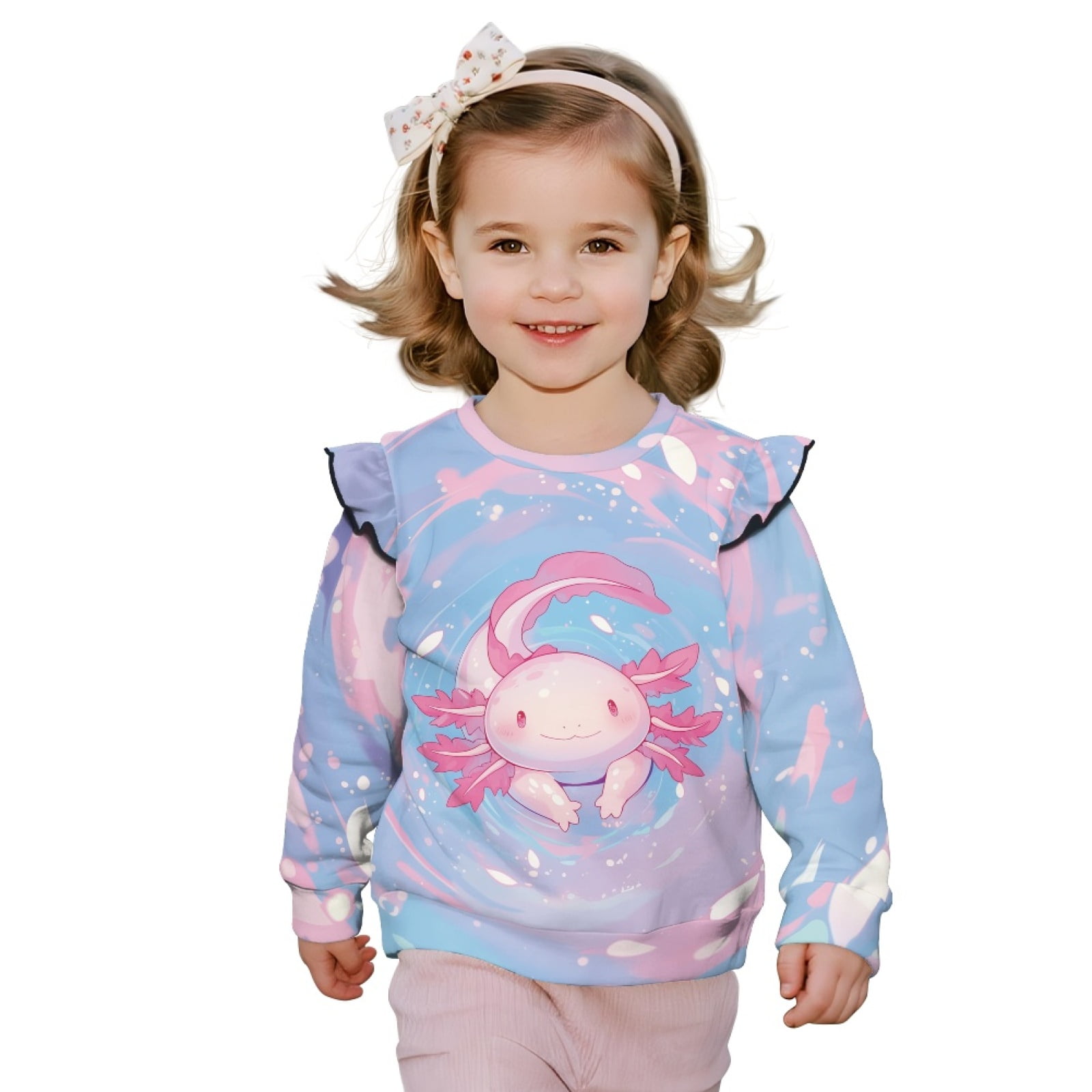 Xixirimido Axolotl Print Girls Toddler Sweatshirt Long Sleeve Ruffle ...