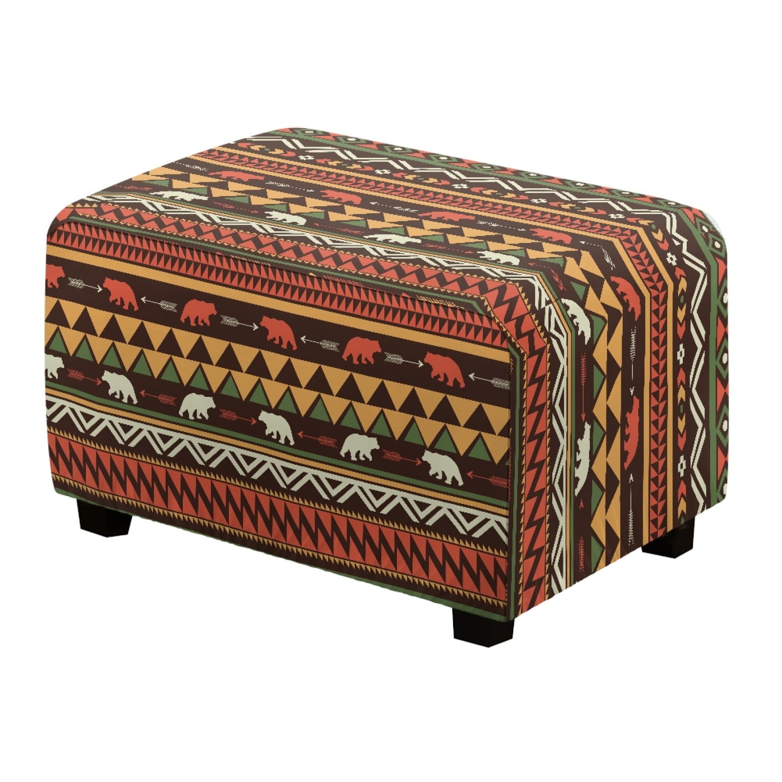 Xixirimido Aztec Tribe Geometric and Bear Pattern Ottoman Cover Stretch ...