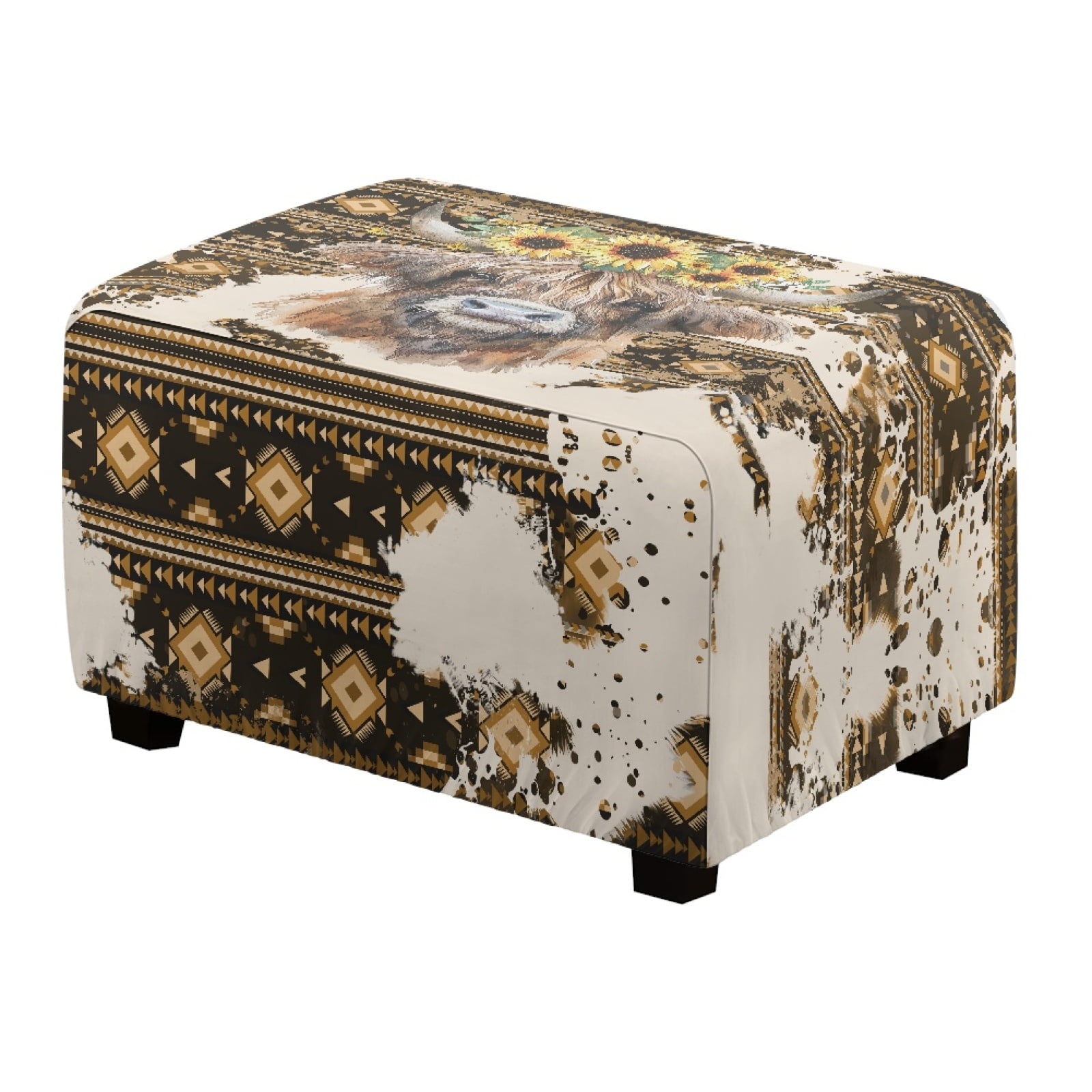 Xixirimido Aztec Tribe Highland Cattle Sunflower Pattern Ottoman Cover ...