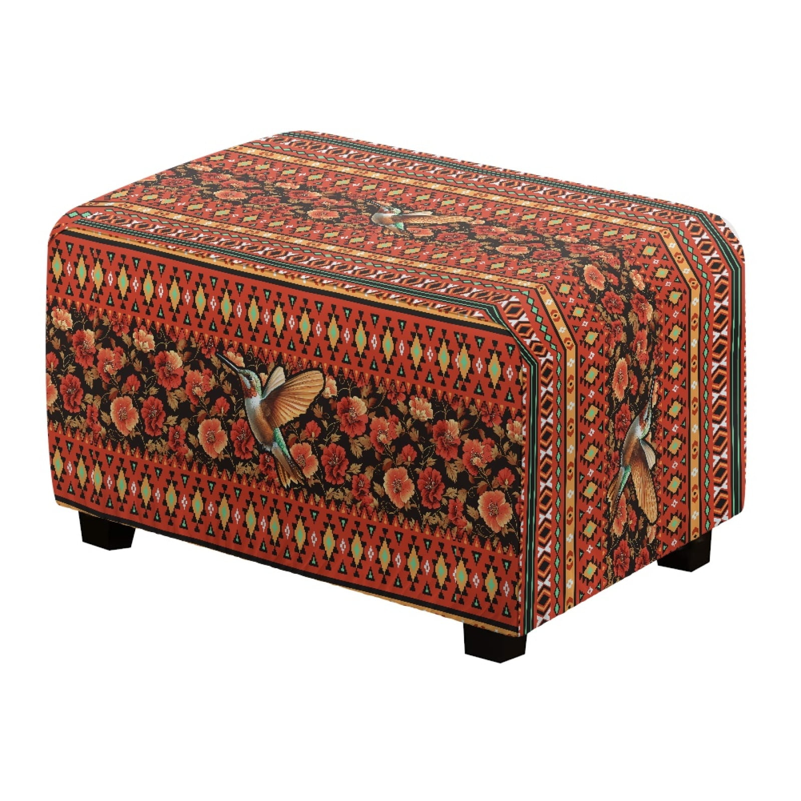 Xixirimido Aztec Tribe Hummingbird Poppy Flower Pattern Ottoman ...