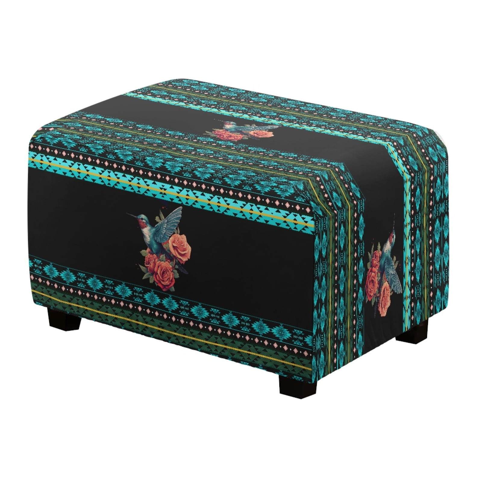Xixirimido Aztec Tribe Hummingbird Rose Pattern Stretch Ottoman Cover ...