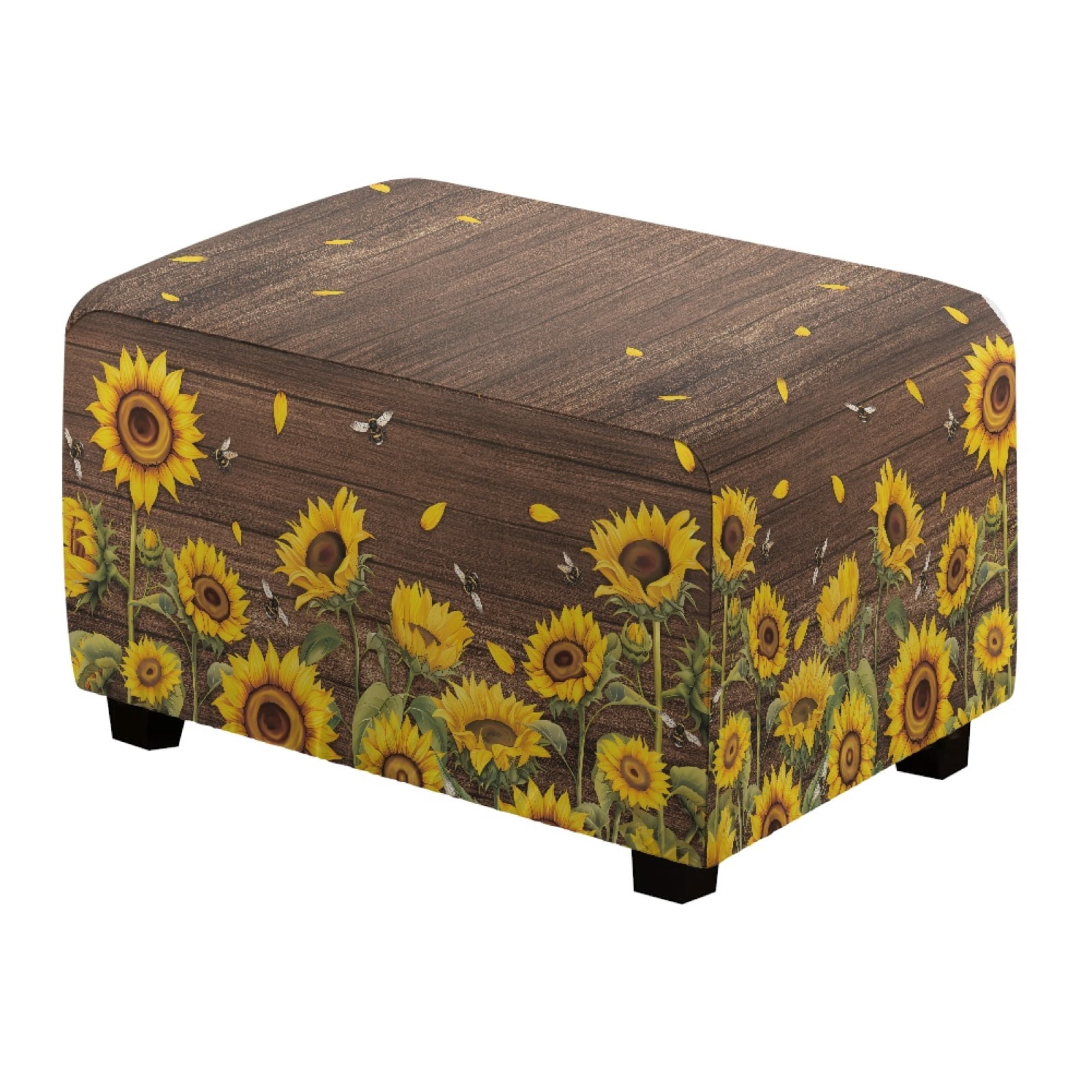 Xixirimido Bee Sunflower Wood Grain Pattern Ottoman Cover Rectangle ...