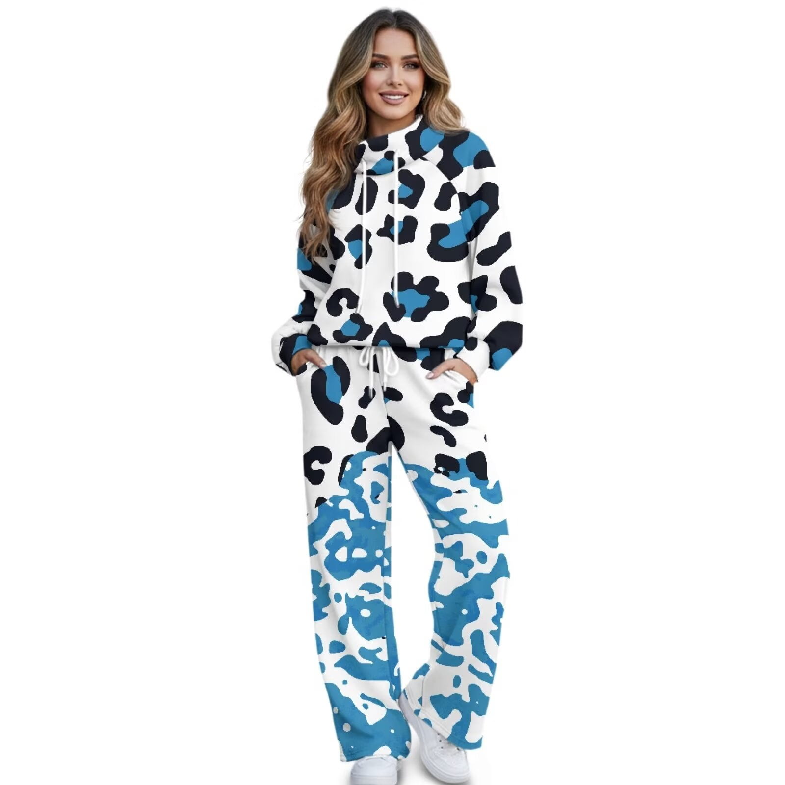 Xixirimido Black Blue Leopard Print Womens Sweatsuits 2 Piece Outfits ...