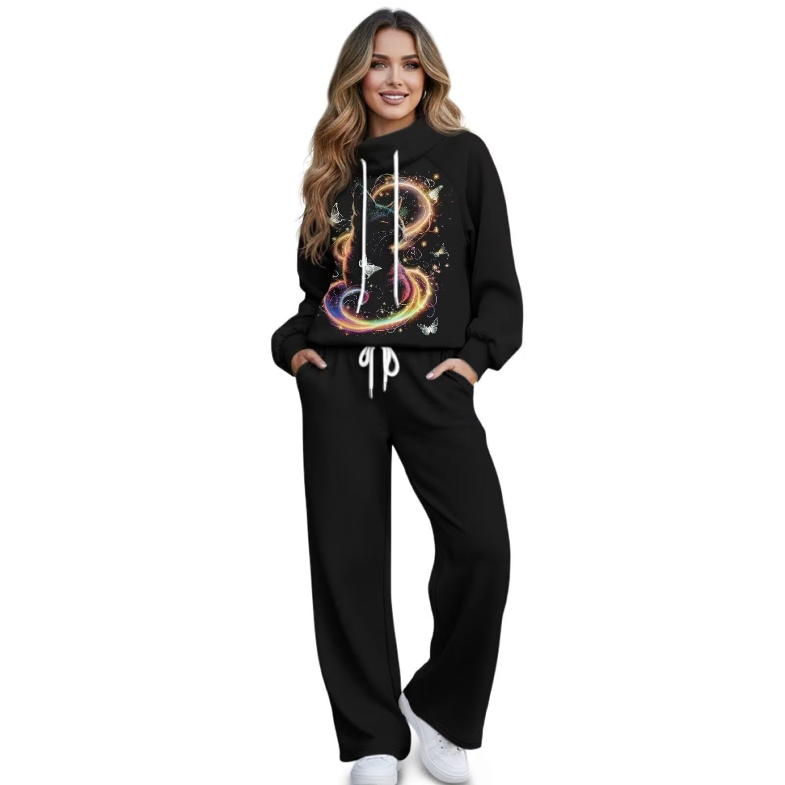 Xixirimido Black Cat Butterfly Print Women 2 Piece Outfits Plus Size ...