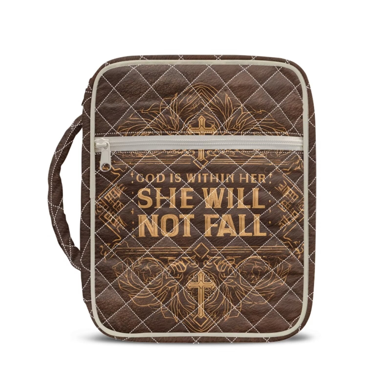 Xixirimido Brown Scriptures Corss Print Quilted Bible Cover Bible Case ...