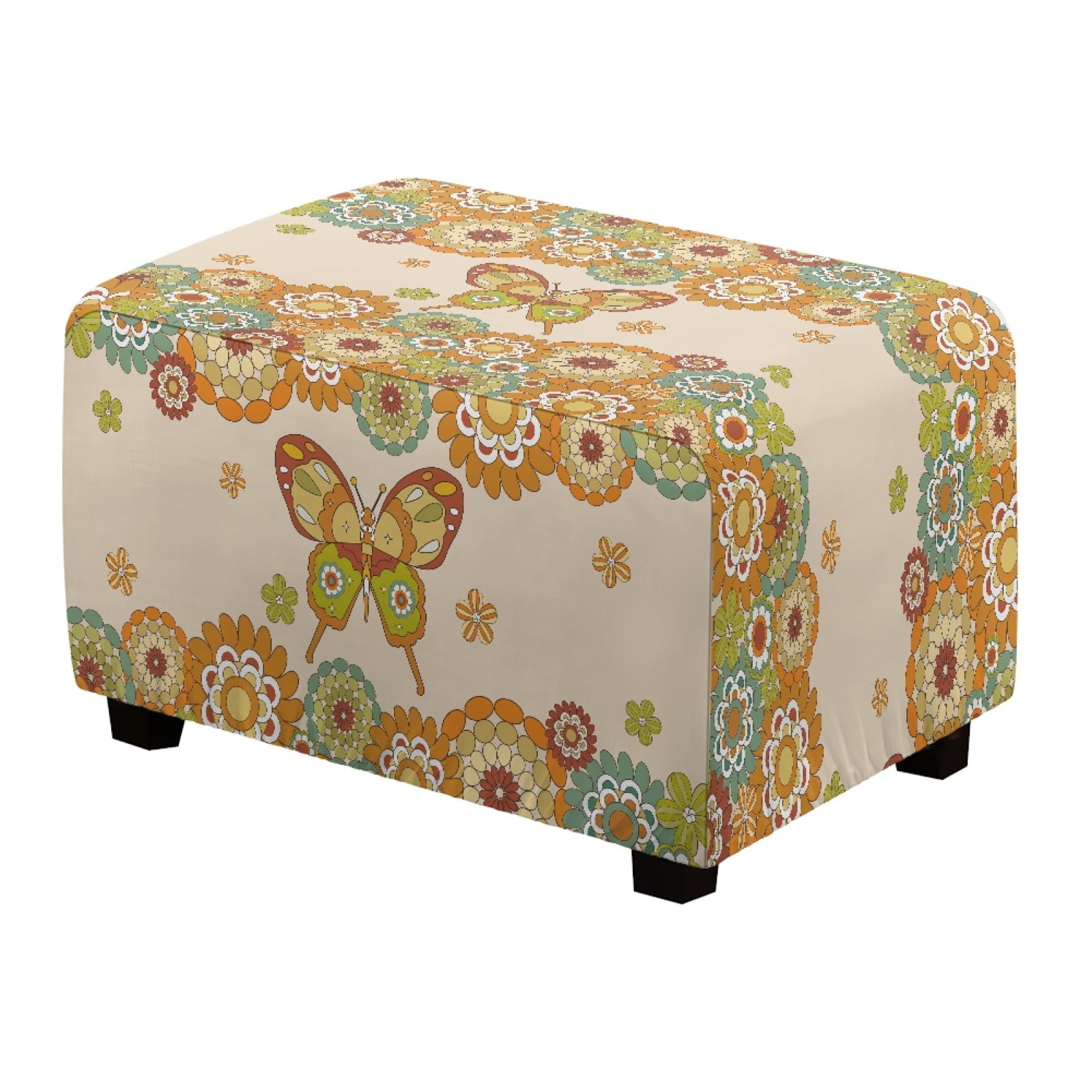 Xixirimido Butterfly Retro Boho Mandala Pattern Ottoman Cover Rectangle ...