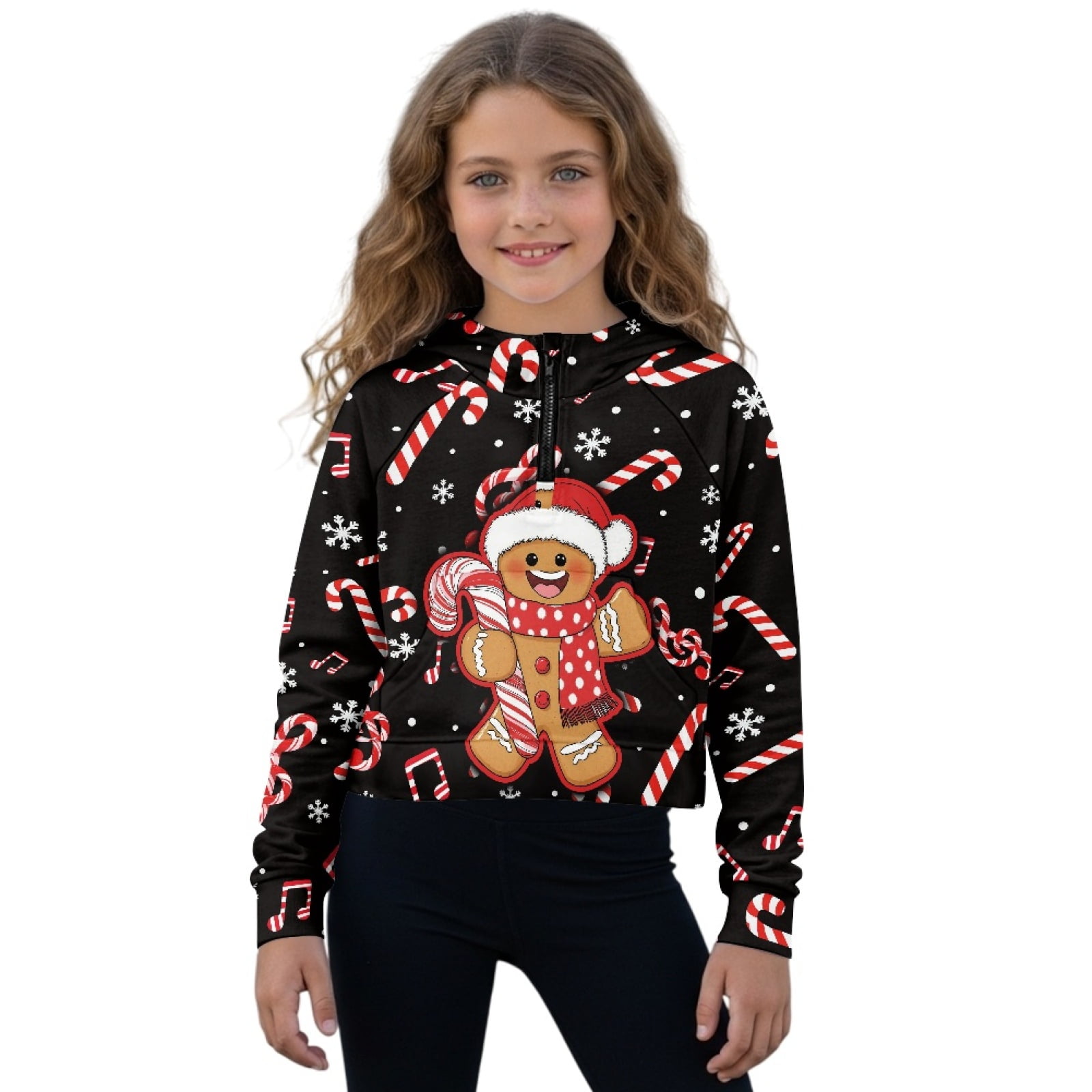 Xixirimido Christmas Gingerbread Man Candy Cane Pattern Girls Half Zip ...
