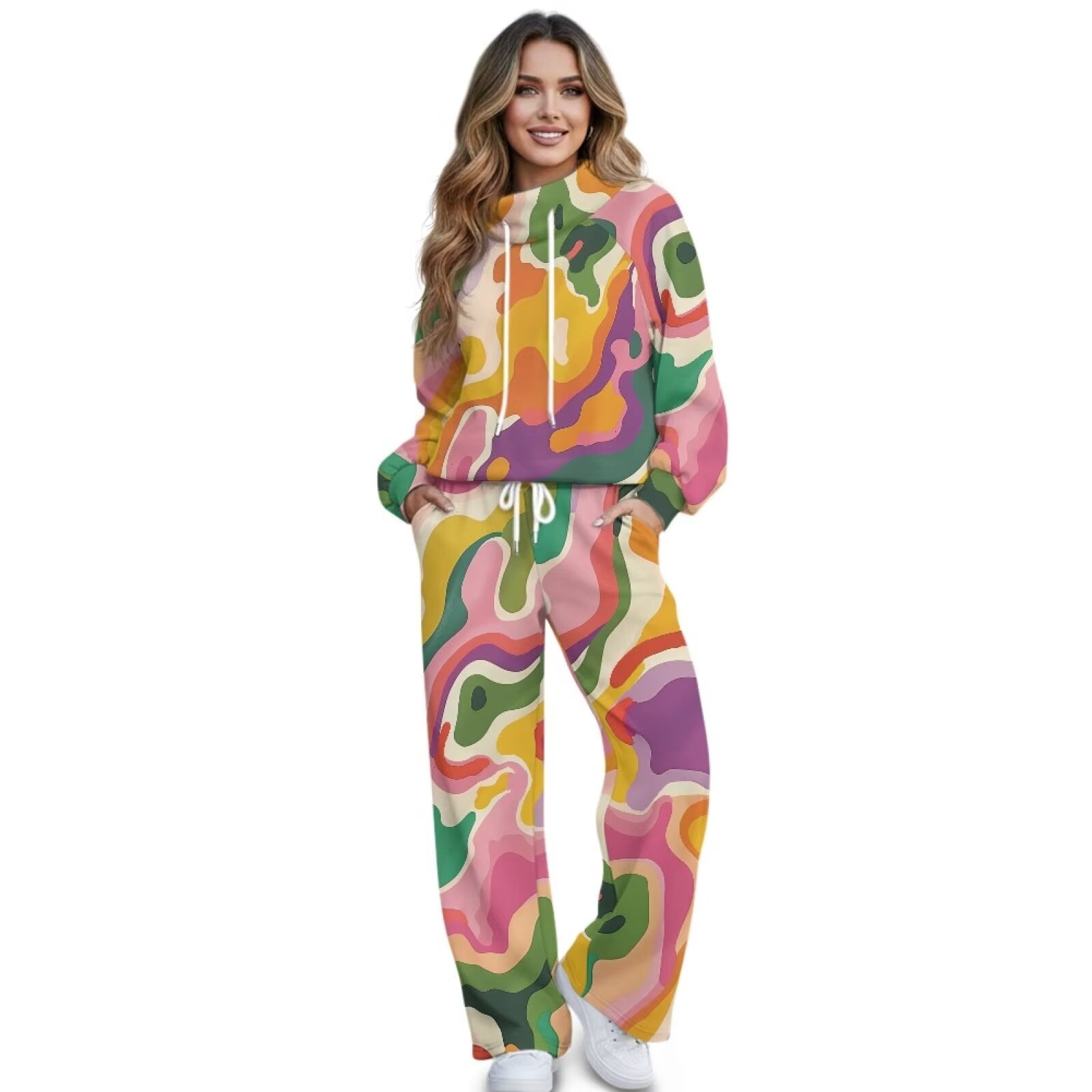 Xixirimido Colorful Marble Print Womens Sweatsuits 2 Piece Lounge Sets ...