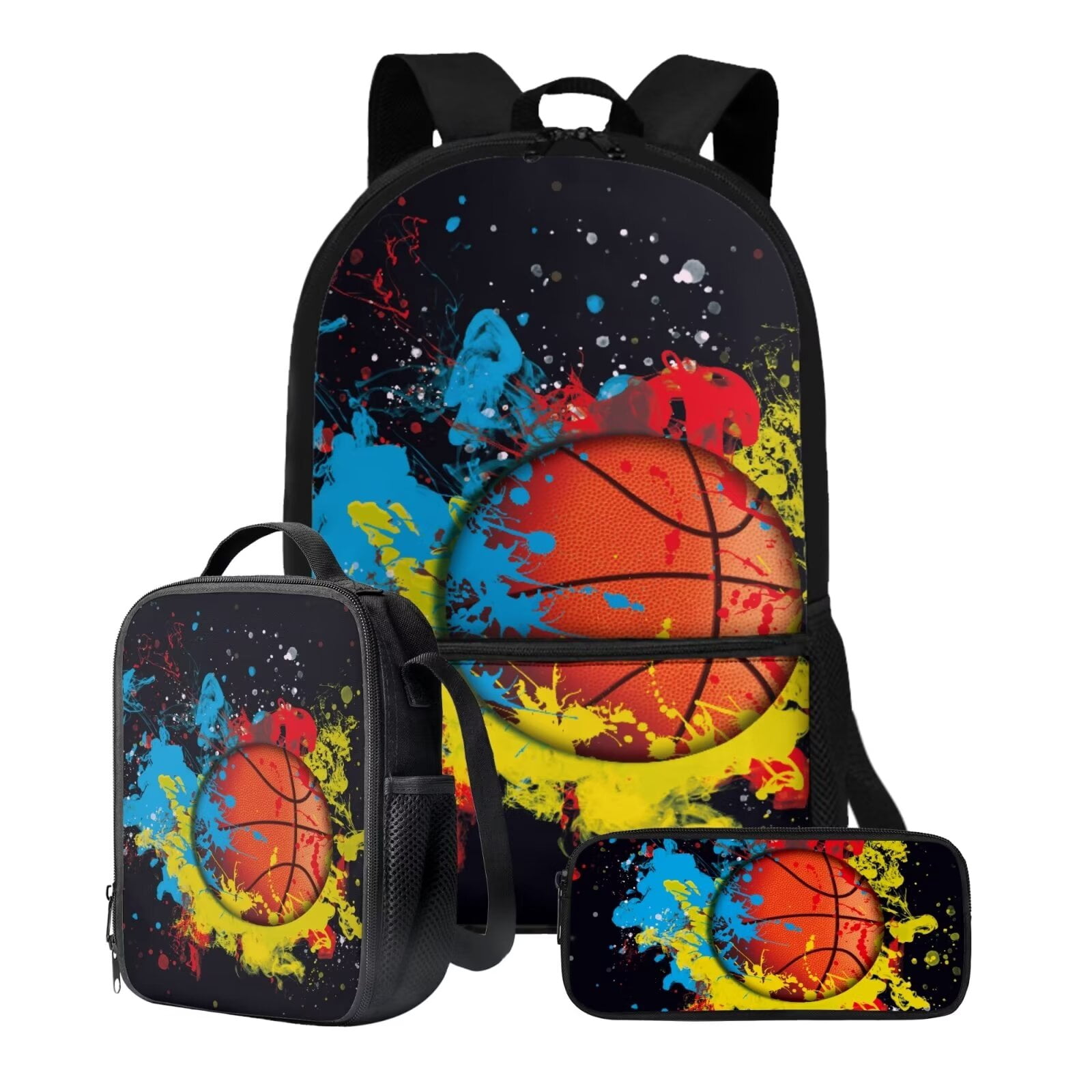 Xixirimido Colorful Paint Basketball Print Backpack Set with 17in ...