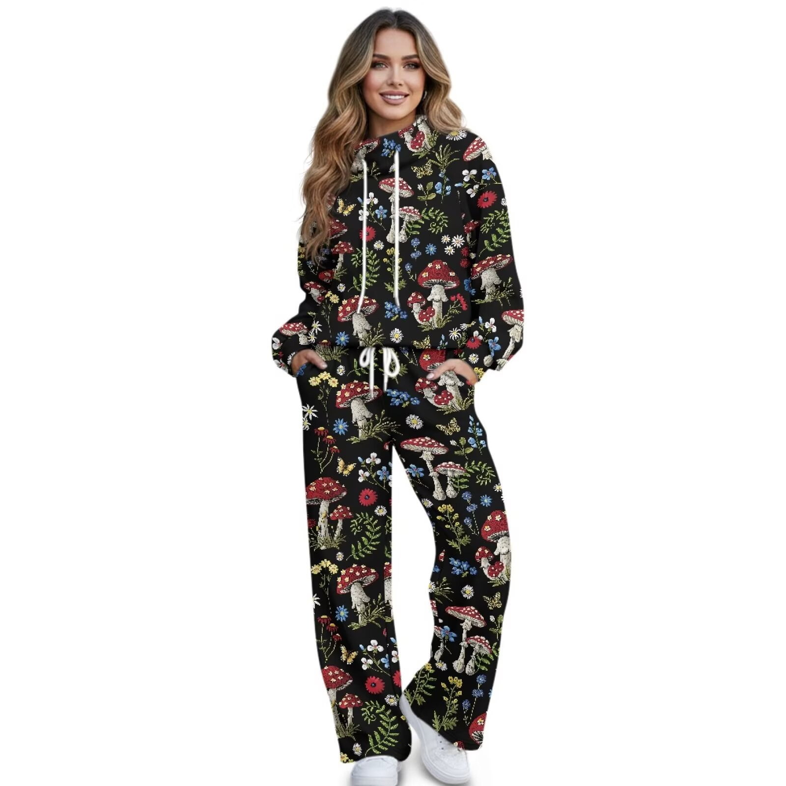 Xixirimido Cottagecore Mushroom Floral Print Womens Sweatsuits 2 Piece ...