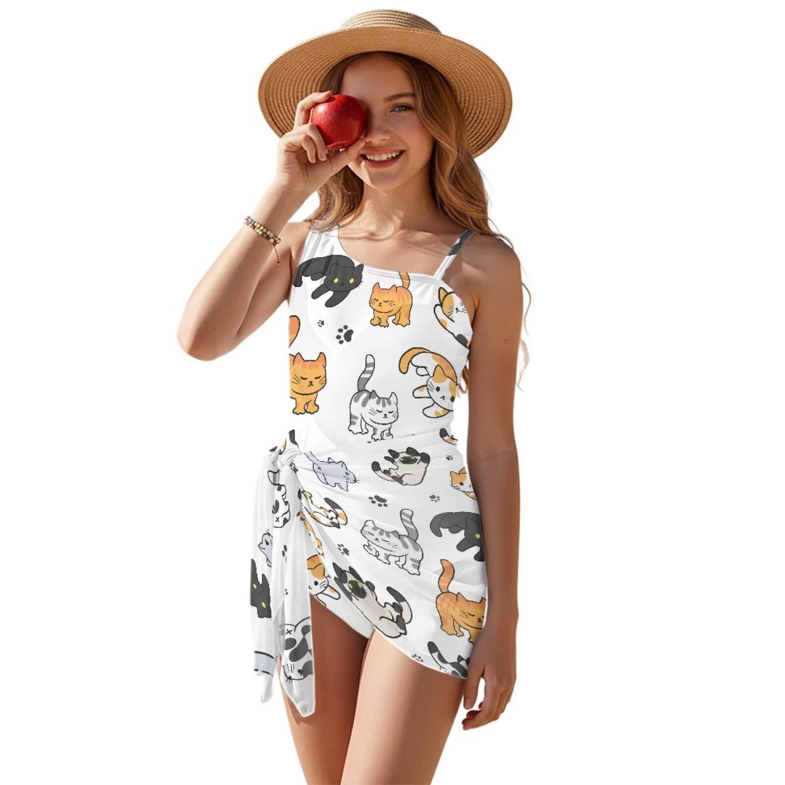 Xixirimido Cute Cats Print Girls Swimwear One Piece with Adjustable ...