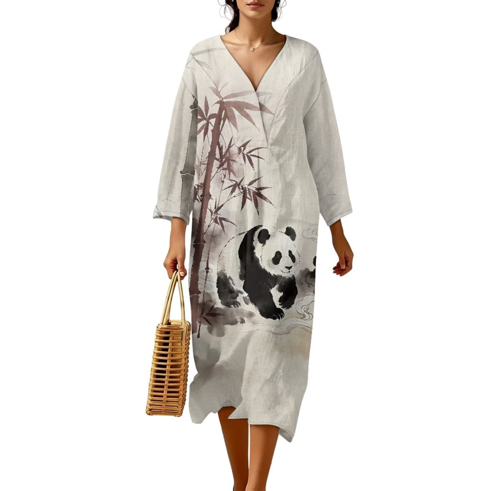 Xixirimido Cute Panda Tree Leaves Print Flowy Summer Dresses for Women ...
