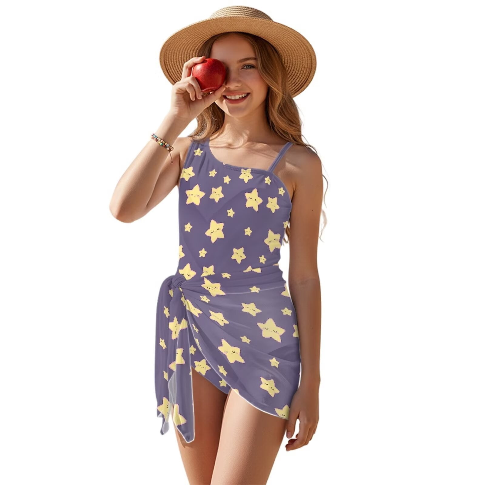 Xixirimido Cute Stars Purple Print Girls Swimwear One Piece With