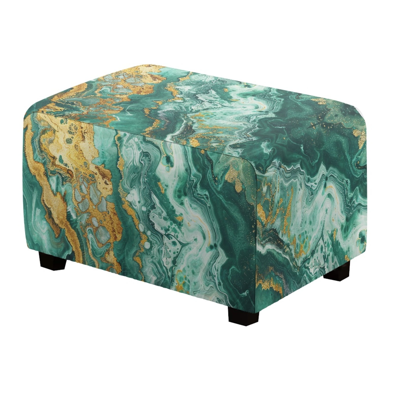 Xixirimido Cyan Marble Pattern Ottoman Cover Rectangle Footrest Ottoman ...