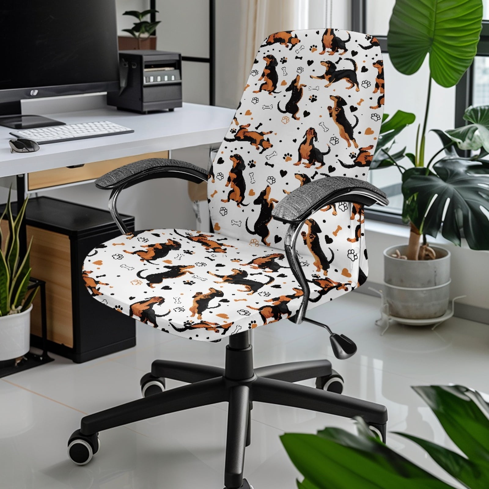 Xixirimido Dachshund Dogs Bone Paw Heart Print Office Chair Covers ...