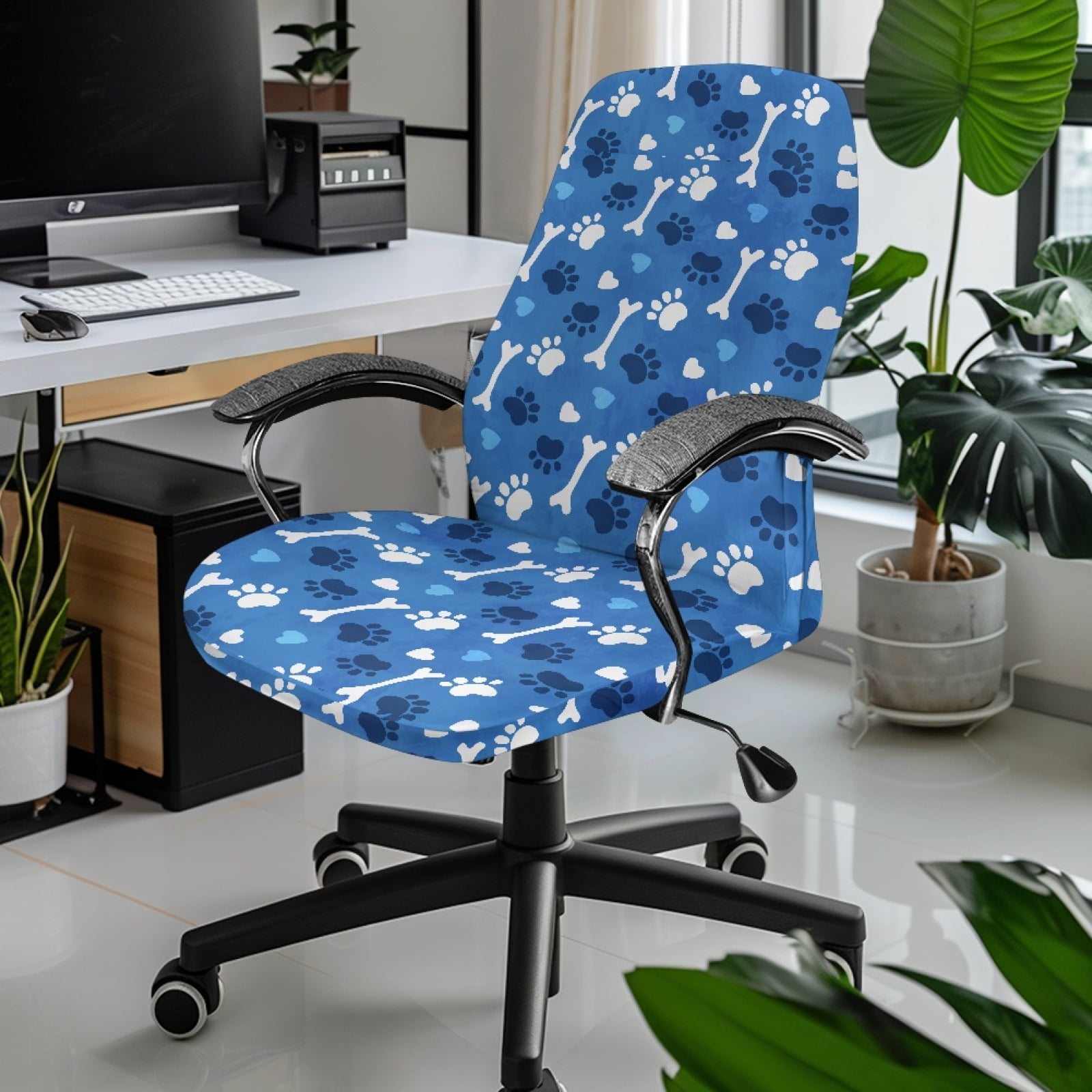 Xixirimido Dog Paws Bone Blue Pattern Office Chair Covers Stretchable ...