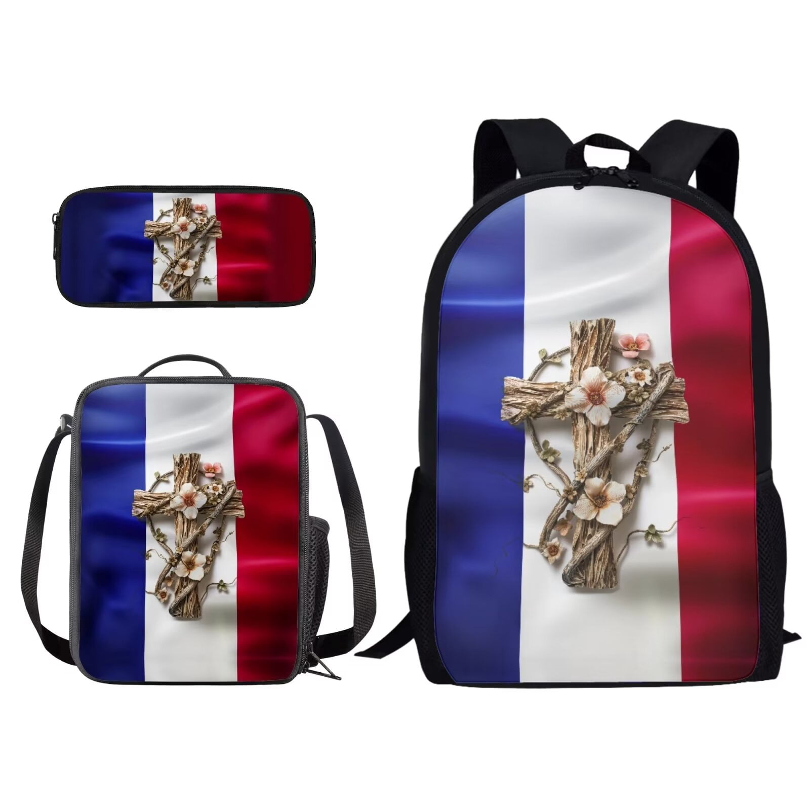 Xixirimido French Flag Cross Print Back to School Backpack Set of 3 ...