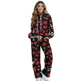 Xixirimido Love Hearts Black Print Women 2 Piece Lounge Sets Fall ...