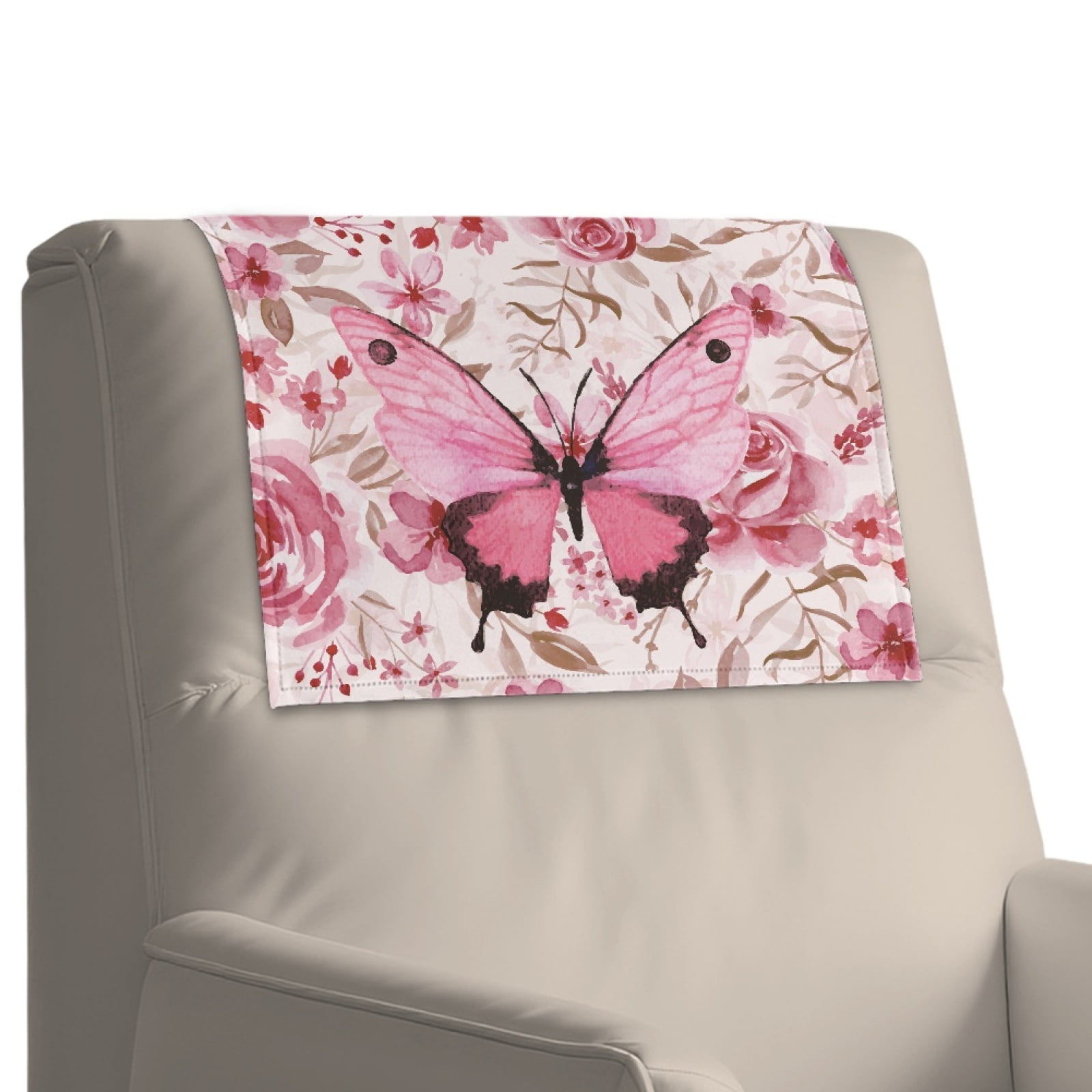 Xixirimido Pink Butterfly Rose Pattern Recliner Headrest Protector ...