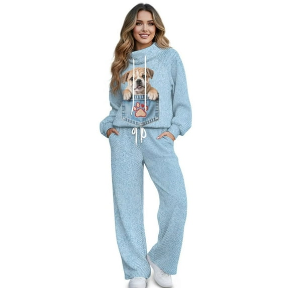 Xixirimido Pug Dog Denim Blue Print Women 2 Piece Outfits Plus Size ...
