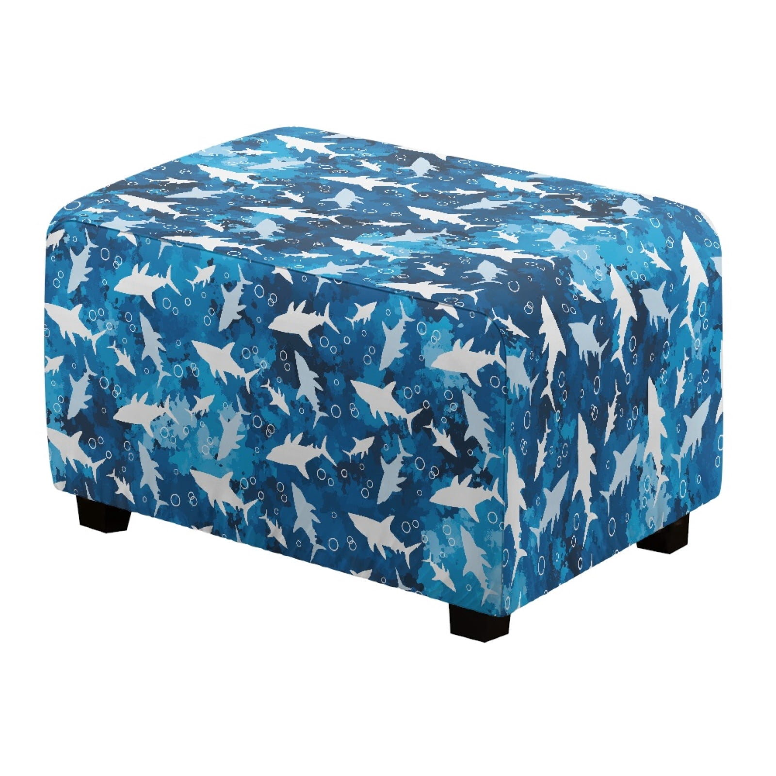 Xixirimido Sharks Blue Tie-dye Pattern Ottoman Slipcover Form-Fit ...