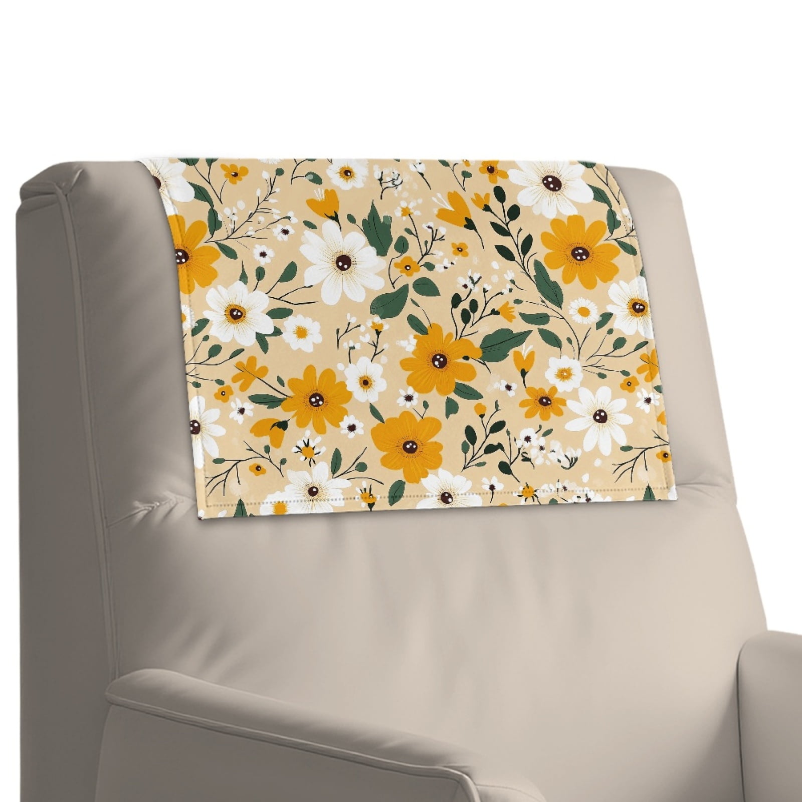 Xixirimido White Orange Daisy Flower Pattern Leather Recliner Headrest ...