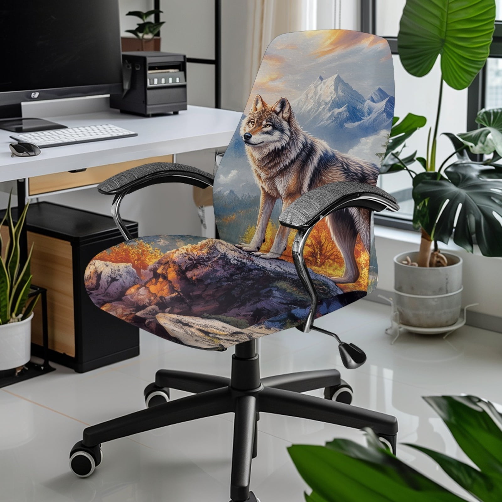 Xixirimido Wolf Moutain Pattern Office Chair Covers, Soft Rotating ...