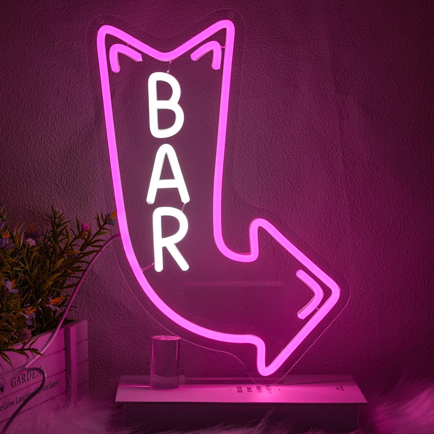 Xixkilly Bar Neon Sign for Wall Decor Arrow Neon Light Pink LED Neon ...