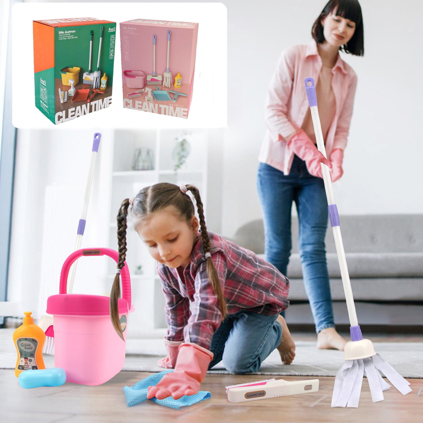 Xiying 8 Piece Cleaning Toy Set | Simulation Dustpan & Broom Combo ...