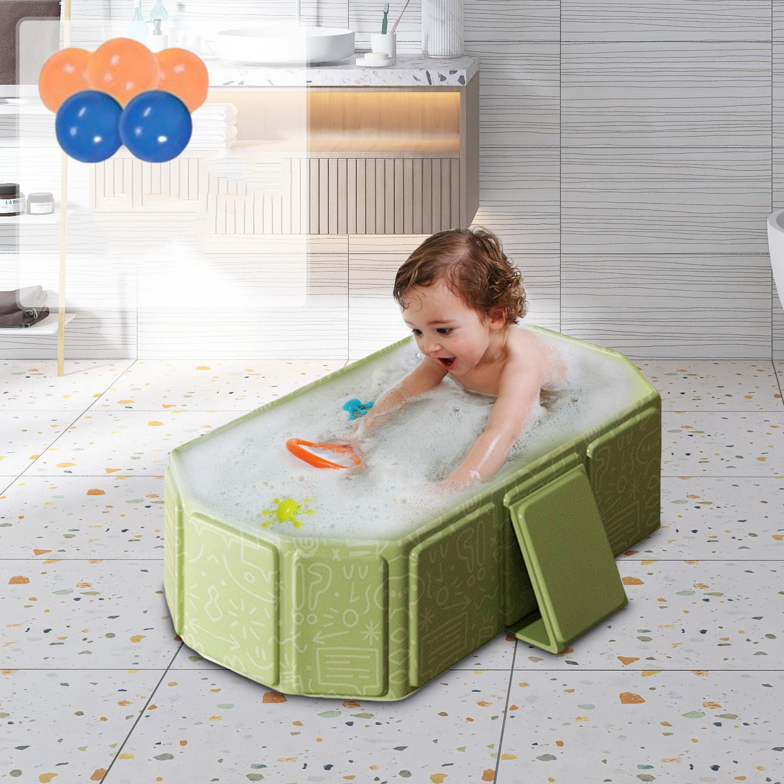 Xiying Foldable Bathtub Portable Shower Basin With 5 Balls & 2 Ducks ...