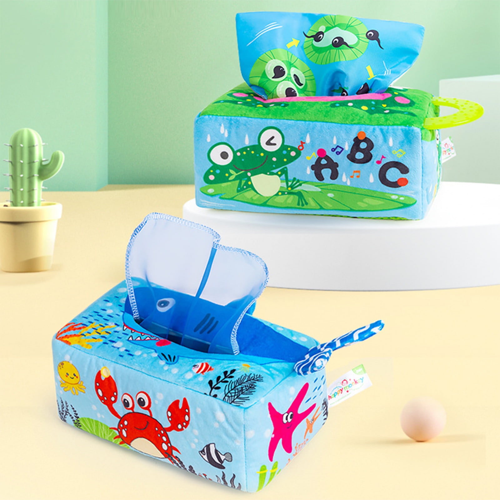 Xiying Soft Stuffed Sensory Tissue Box With Teether | Crinkle Paper ...
