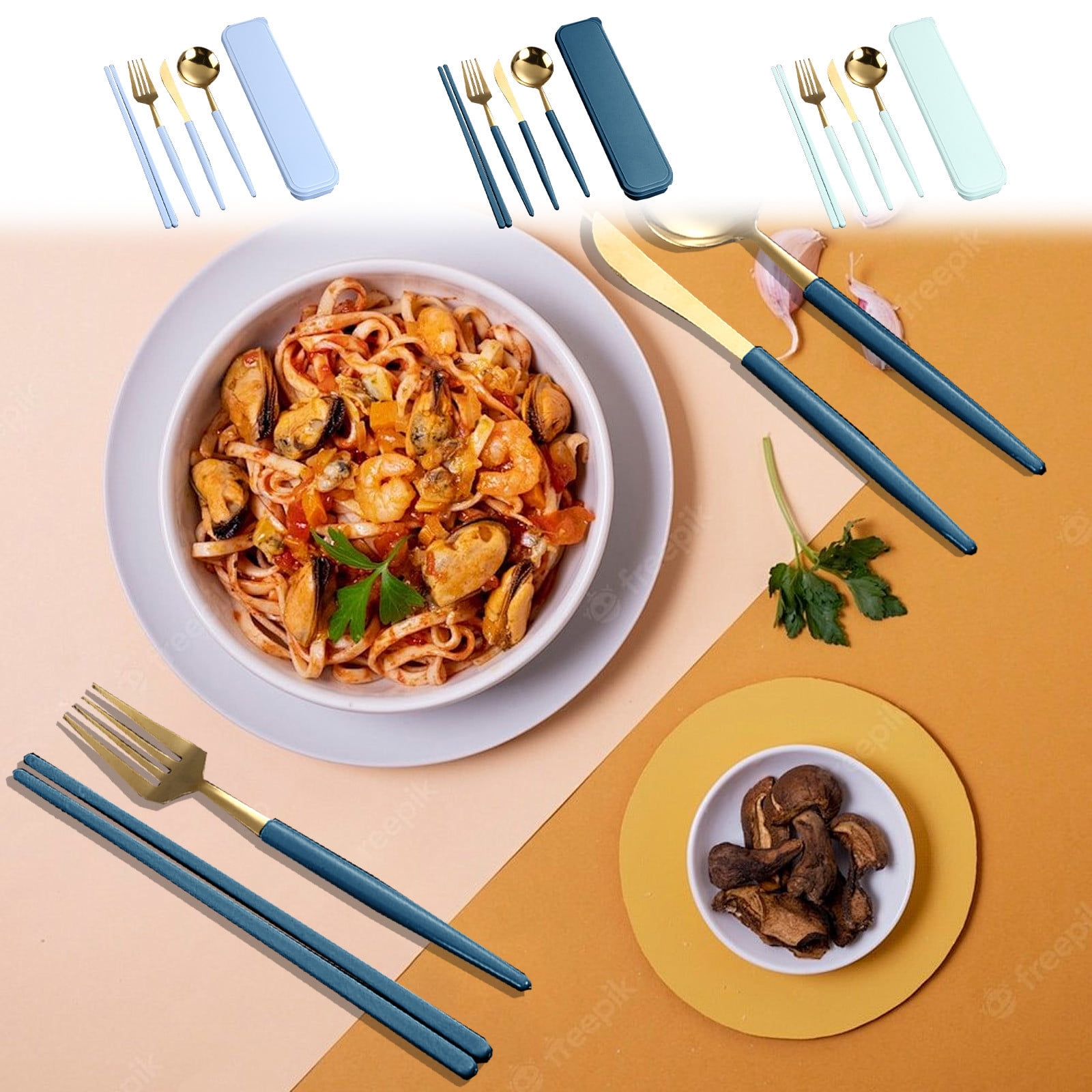 Xiying Stainless Steel Knife Fork Spoon Chopsticks Set | 4-Piece Cutlery With Organizer Box ...