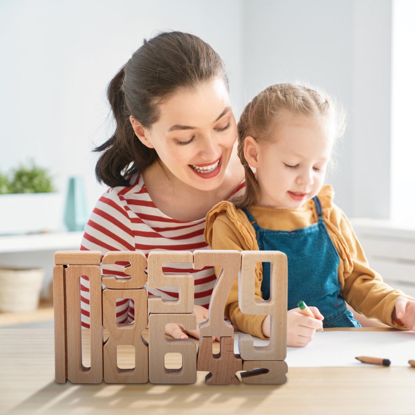 Xiying Wooden Number Blocks Puzzle | Early Education Math Learning Toy ...