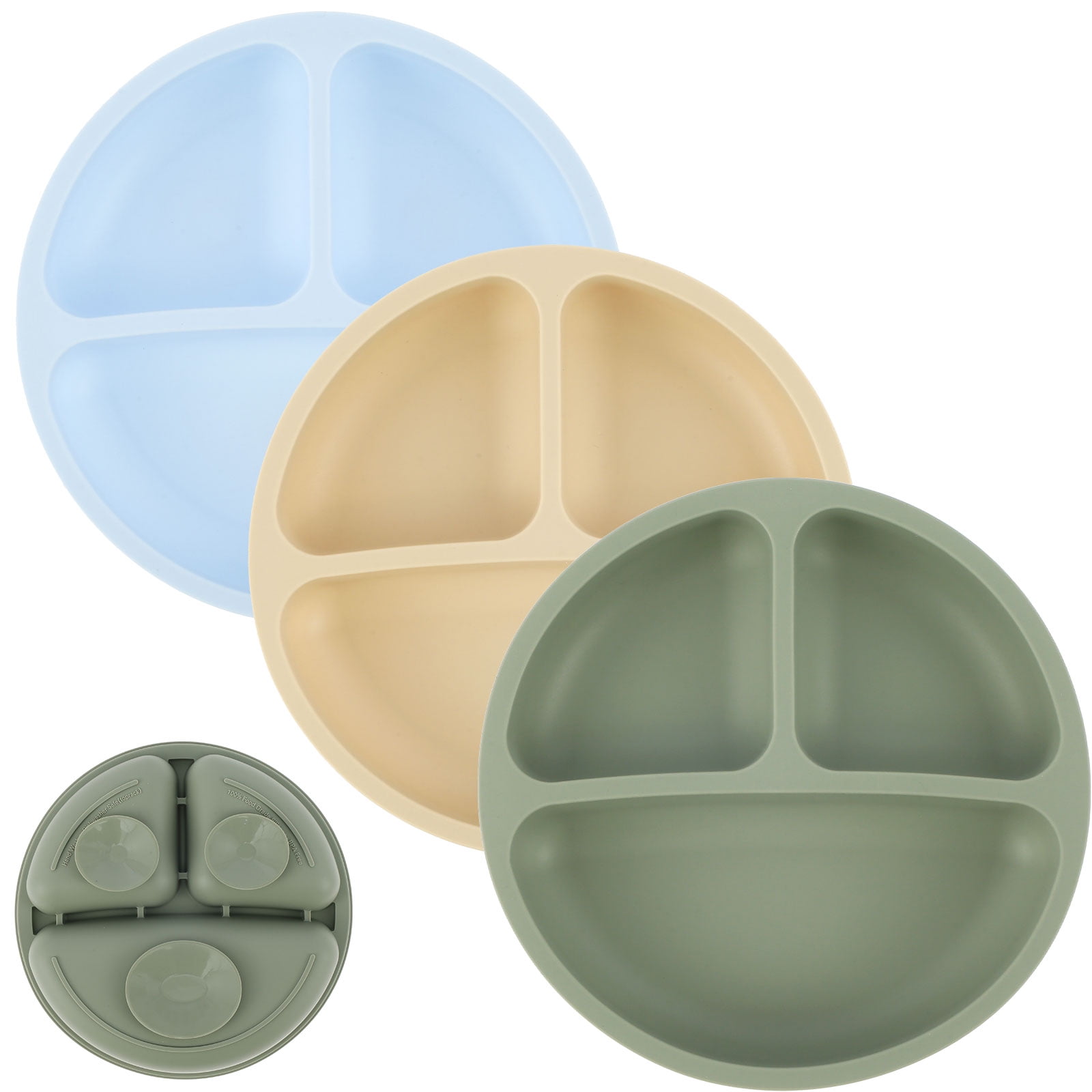 3Pcs Silicone Suction Plates for Baby, Non-Slip, Self Feeding ...