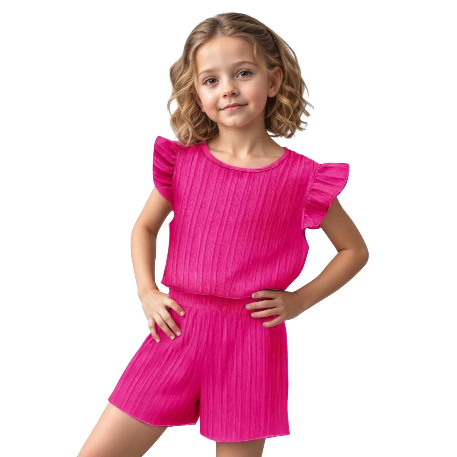 Xkgpp Infant Girls Shorts Set Outfits Pure Color Striped Print Fly ...