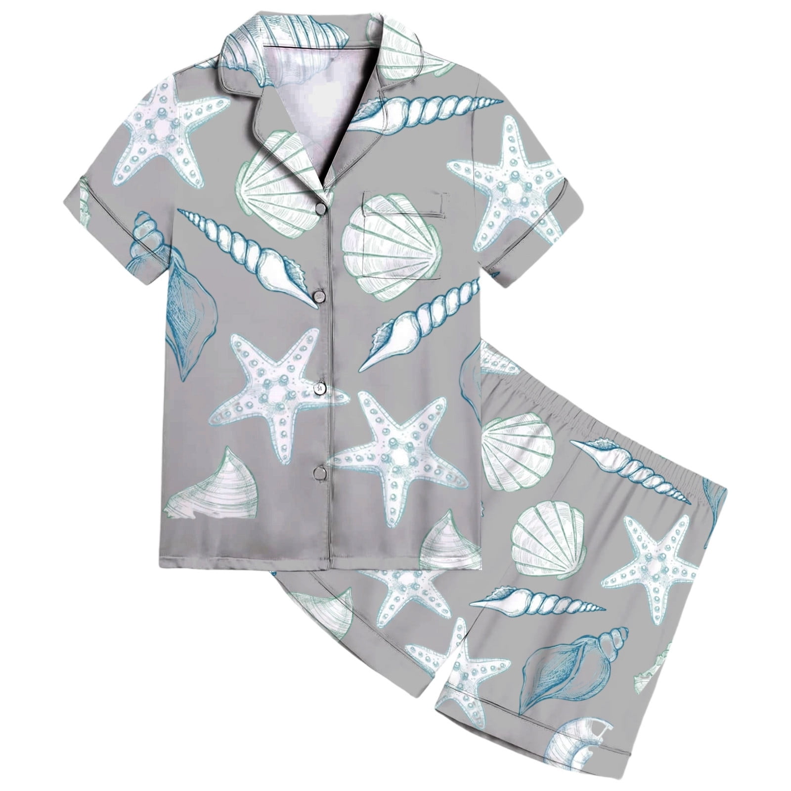 Xkgpp Little Girls Pajamas Sets Lounge Outfits Button Down Short Sleeve ...