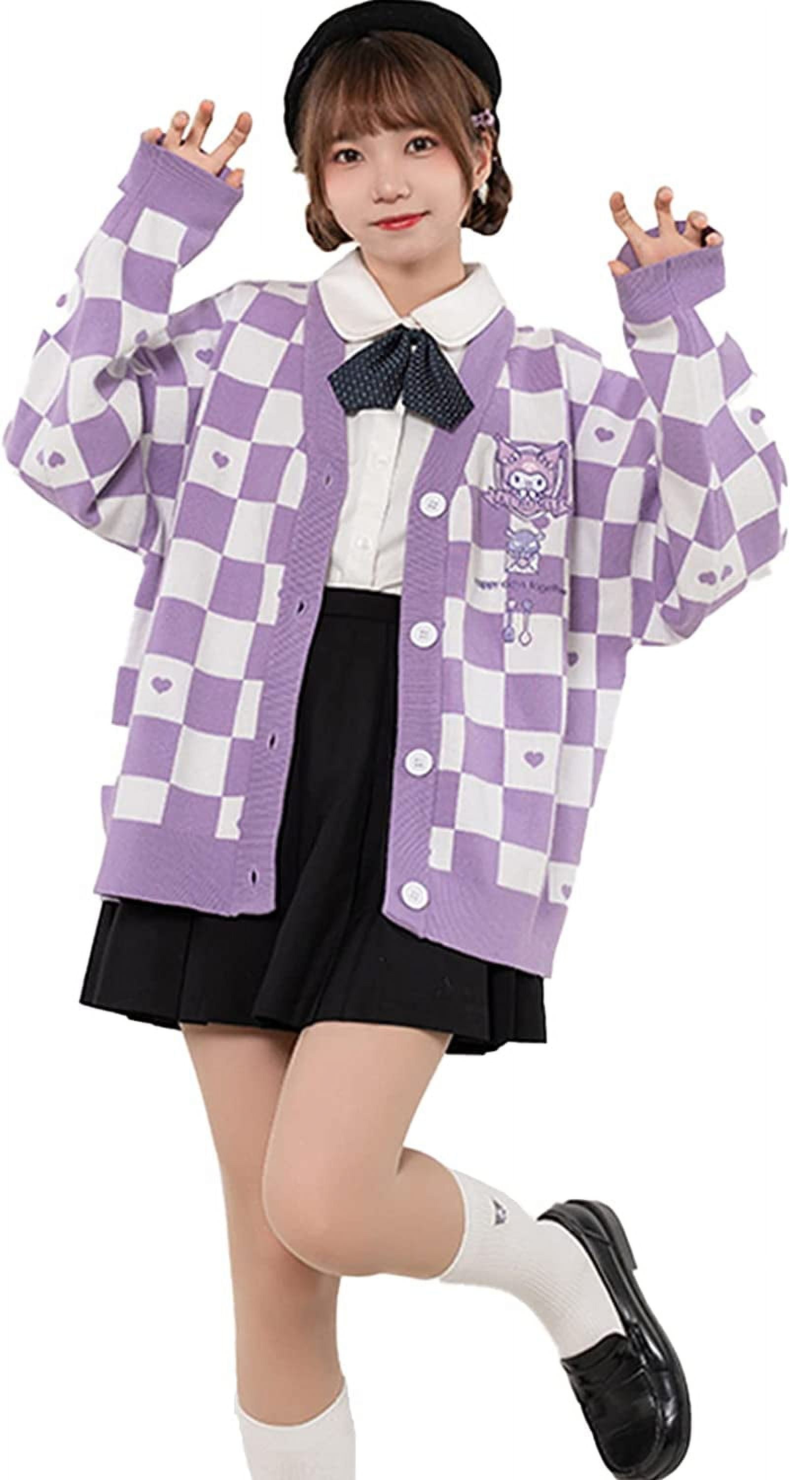 Xkiss Kawaii Sweater Anime Plaid Cardigan Sweaters for Women Cosplay ...