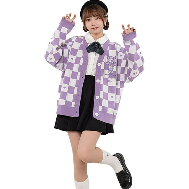 Xkiss Kawaii Sweater Anime Plaid Cardigan Sweaters for Women Cosplay ...