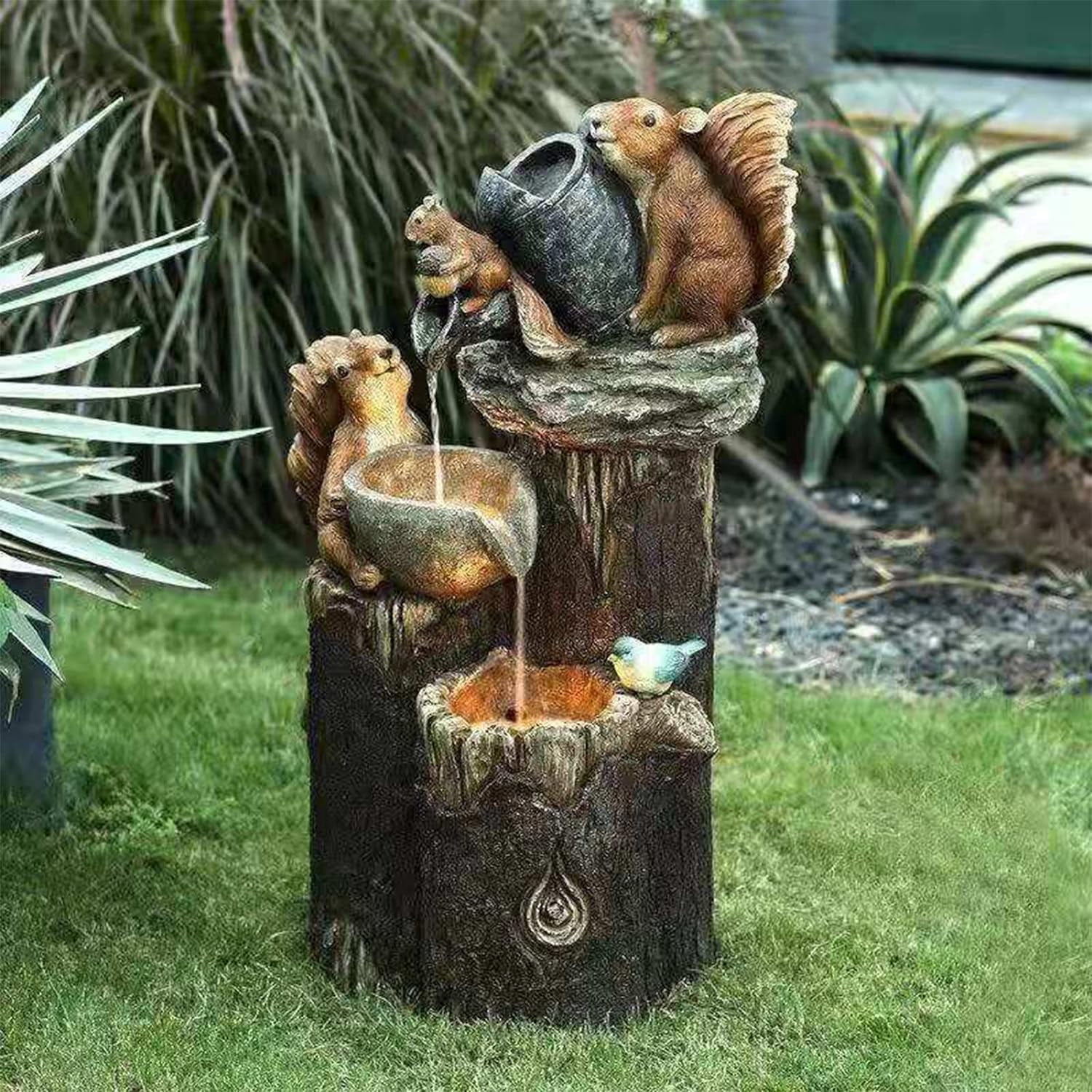 Squirrel Solar Powered Waterfall Decor, Outdoor/Indoor LED Light ...