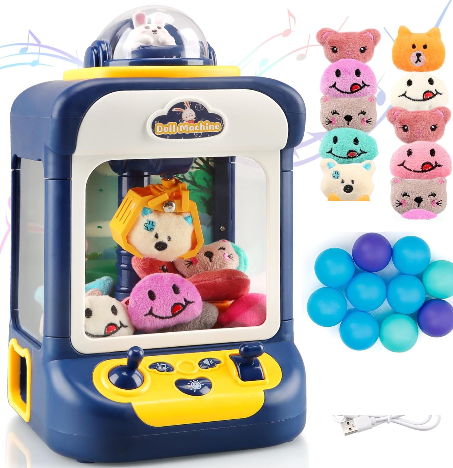 Xkiss Mini Claw Machine for Kids, Tiny Crane with 20 Plush Toys, Music ...