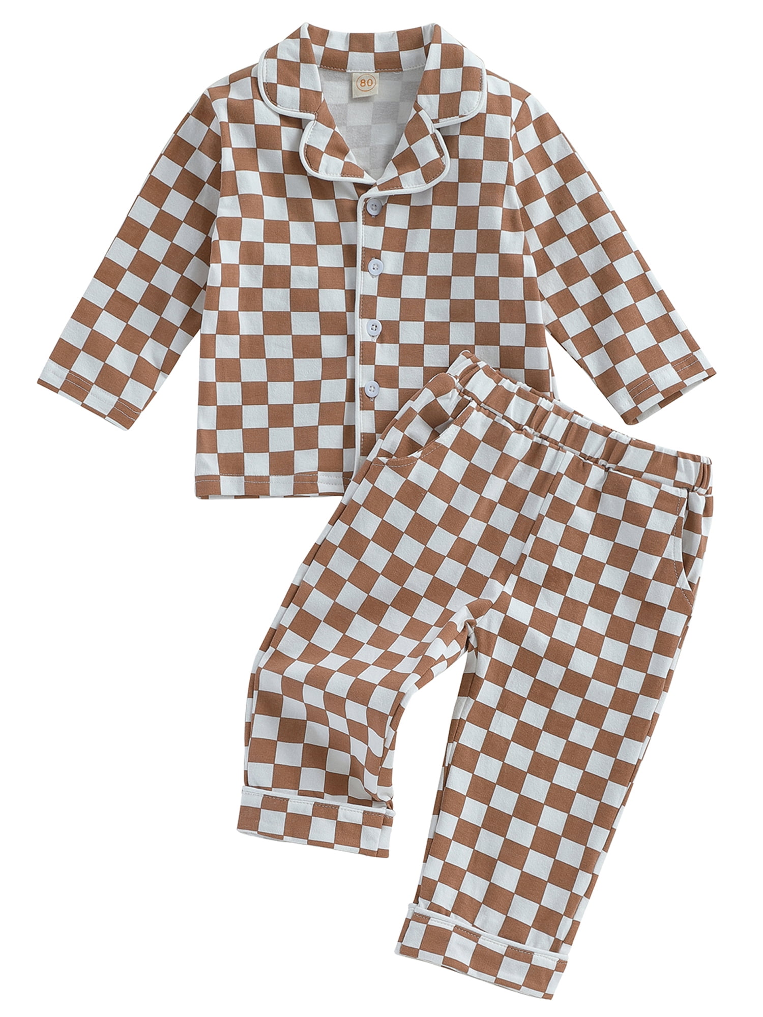 Xkwyshop Kids Baby Boys Girls Spring Pajamas Set Plaid Print Long ...