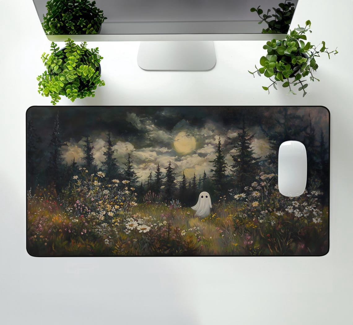 Xl Moody Ghost Desk Mat, Gothic Home Office Decor, Wildflowers Mouse ...