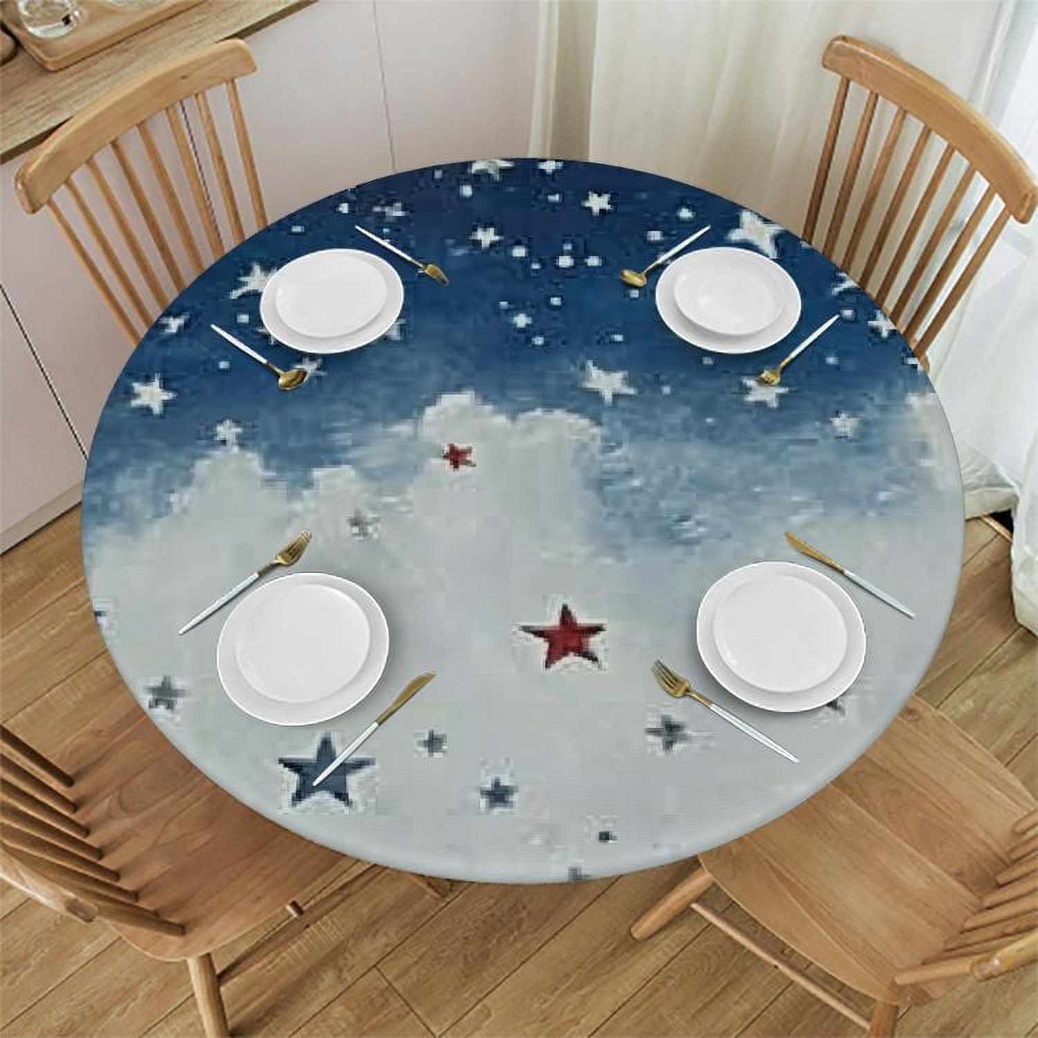 Xllo0ord Red Blue Stars Round Tablecloth Fitted Table Cover, Elastic ...