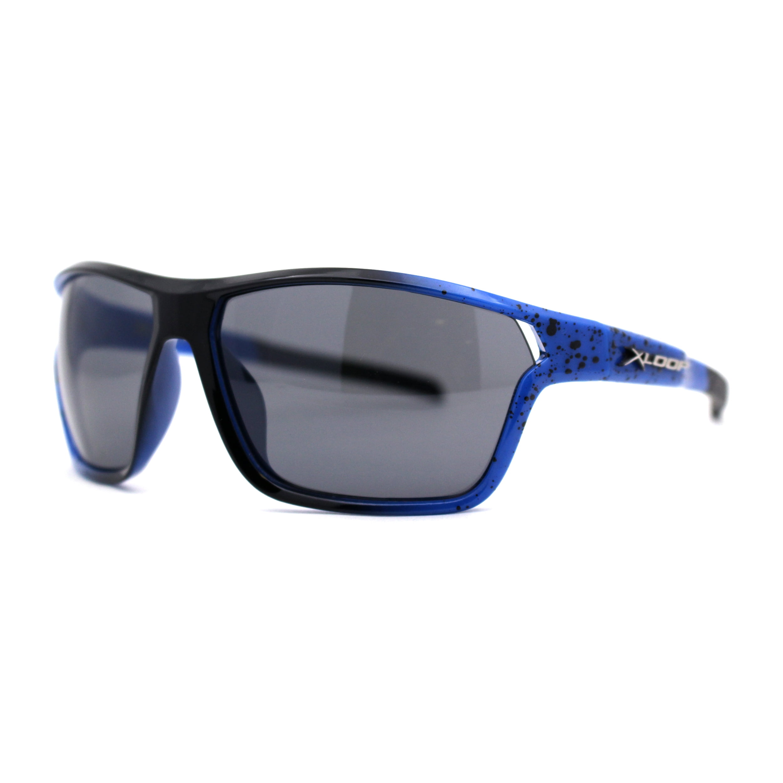 Xloop Mens Sport Wrap Around Rectangular Plastic Sunglasses Black Blue ...