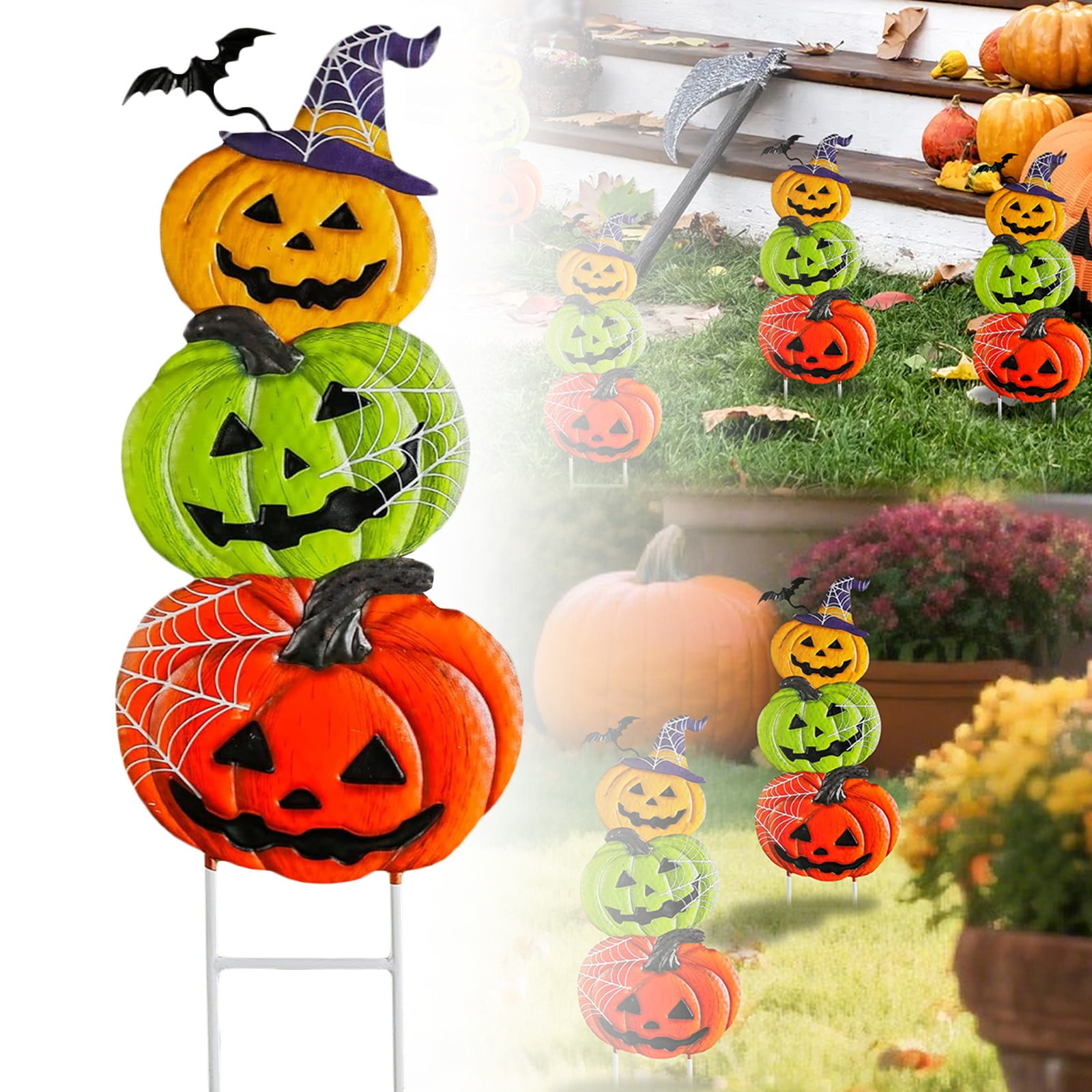Xloro Pumpkin Decor Outdoor Halloween Yard Signs Stacked Metal Pumpkins ...