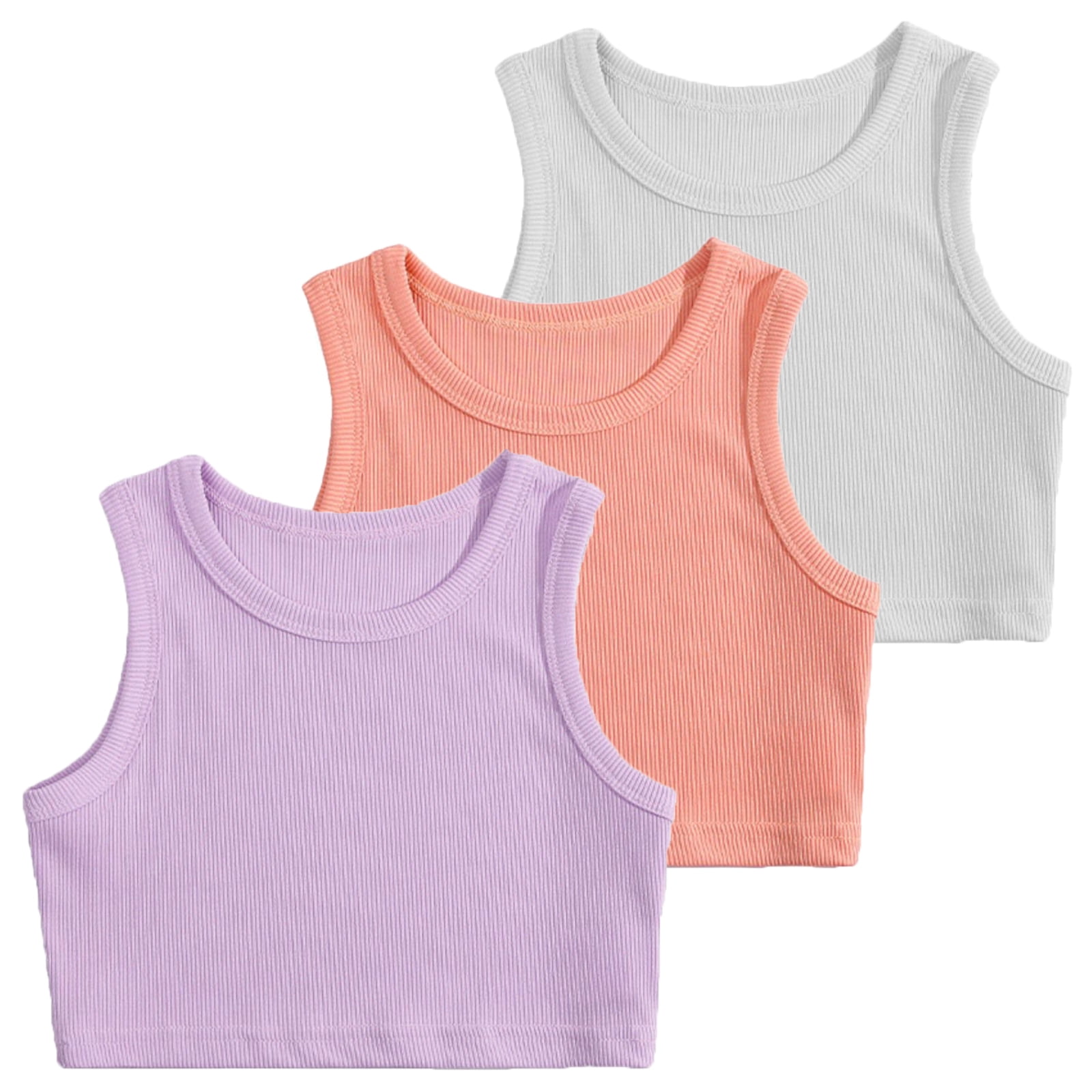 Xmarks 1/2/3 Pack Girl's Sleeveless Crewneck Cropped Tank Top Workout ...