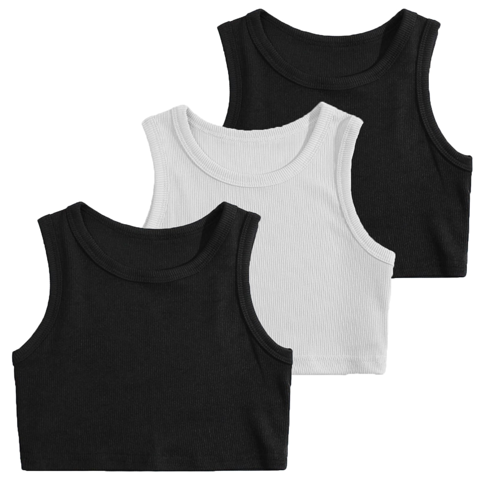 Xmarks 1/2/3 Pack Girl's Sleeveless Crewneck Cropped Tank Top Workout ...